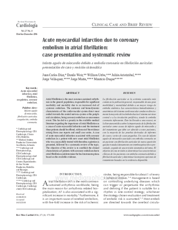 (PDF) Acute myocardial infarction due to coronary embolism in atrial ...