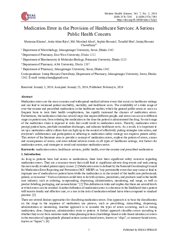 Pdf Medication Error In The Provision Of Healthcare Services