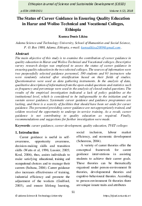 (PDF) Dr. THE ROLE OF CAREER GUIDANCE IN QUALITY EDUCATION IN HARAR AND ...