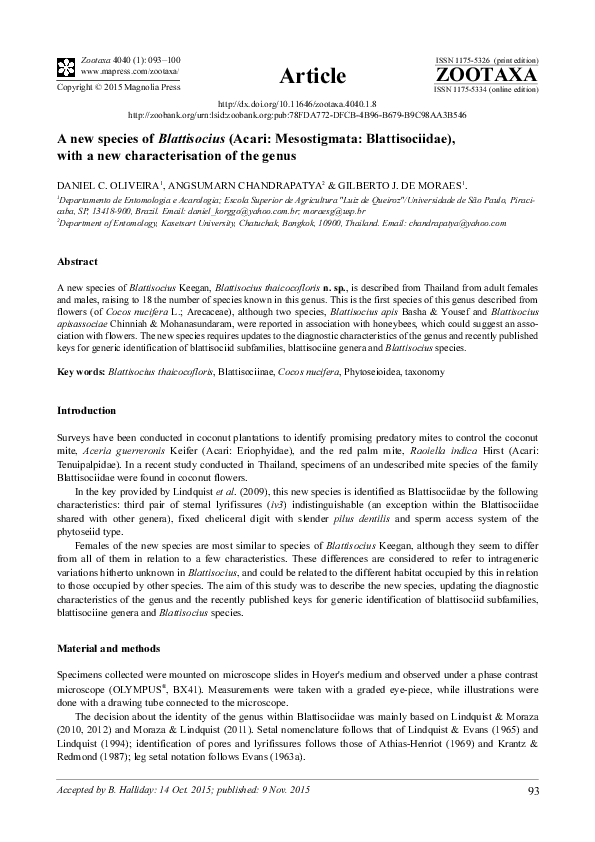 (PDF) A new species of Blattisocius (Acari: Mesostigmata ...