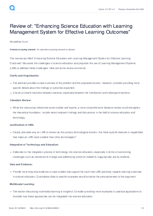 (PDF) Review of: "Enhancing Science Education with Learning Management ...