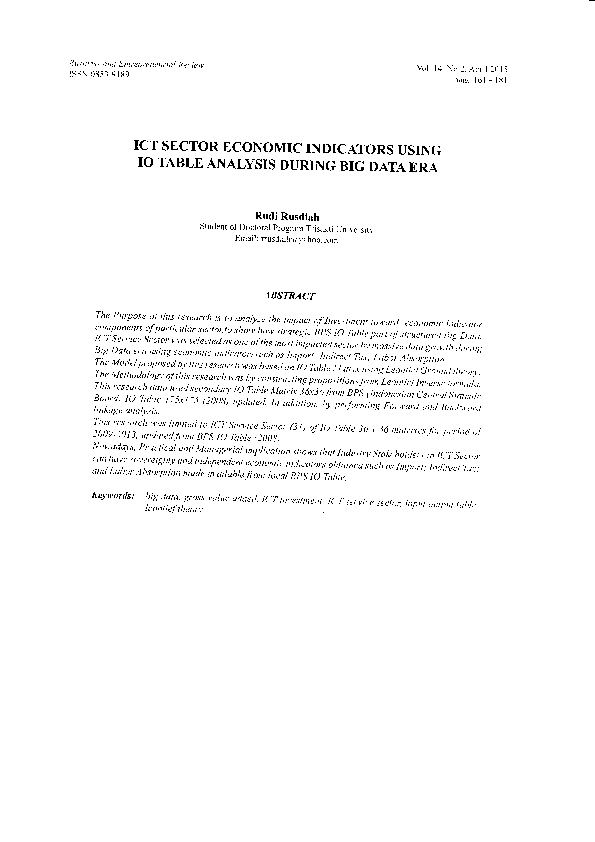 (PDF) Ict Sector Economic Indicators Using Io Table Analysis During Big Data Era