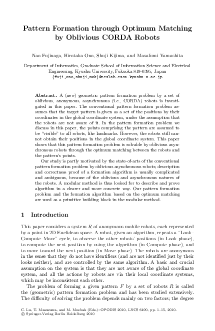 (PDF) Pattern Formation through Optimum Matching by Oblivious CORDA Robots | Hirotaka Ono ...