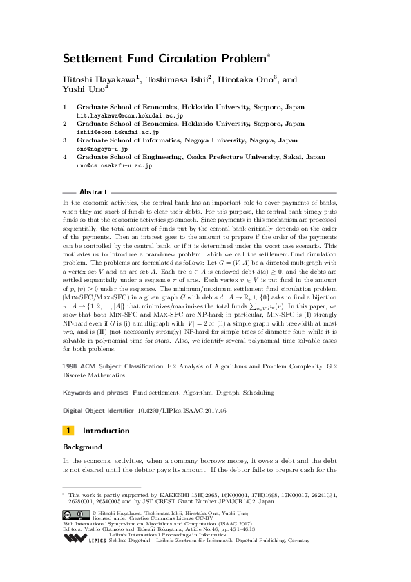 (PDF) Settlement fund circulation problem
