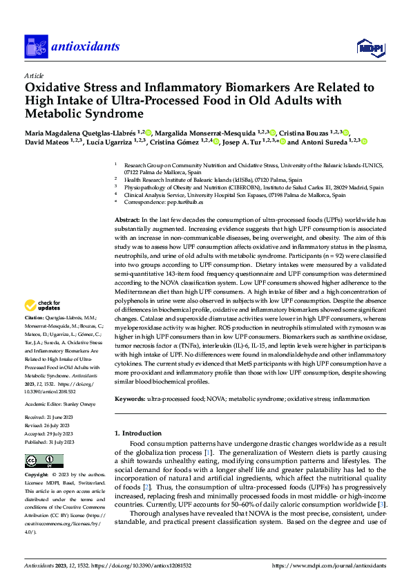 (PDF) Ultra-Processed Food, Oxidative Stress, and Inflammation in Seniors