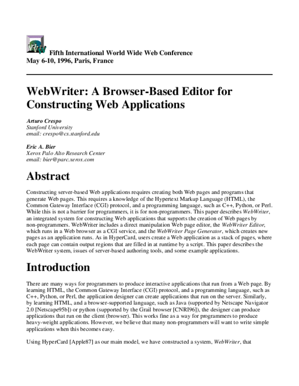 (PDF) WebWriter: A browser-based editor for constructing Web applications