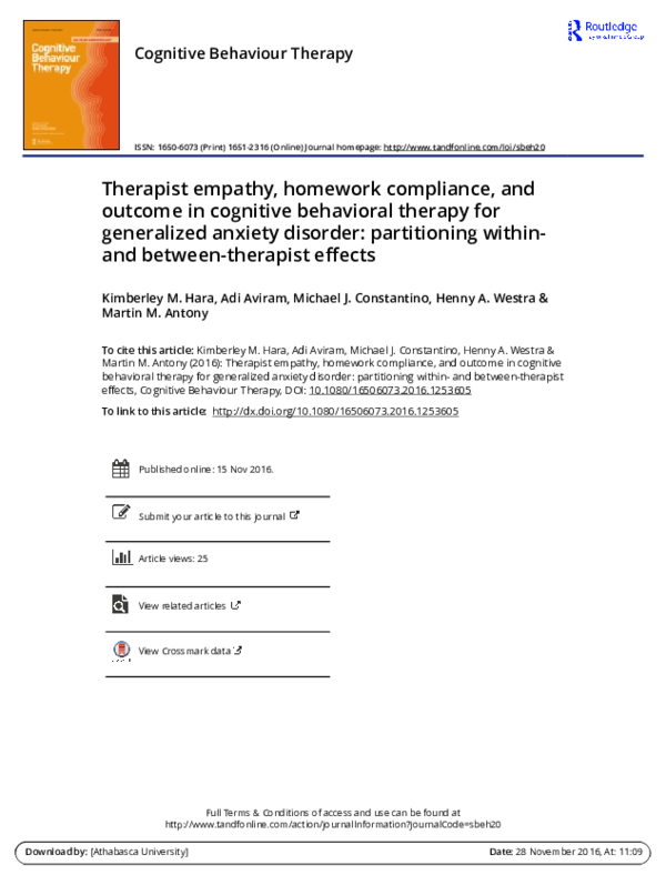(PDF) Therapist empathy, homework compliance, and outcome in cognitive ...