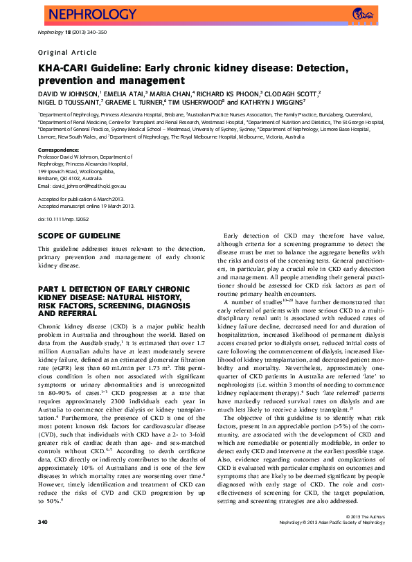 (PDF) KHA-CARI Guideline: Early chronic kidney disease: Detection, prevention and management