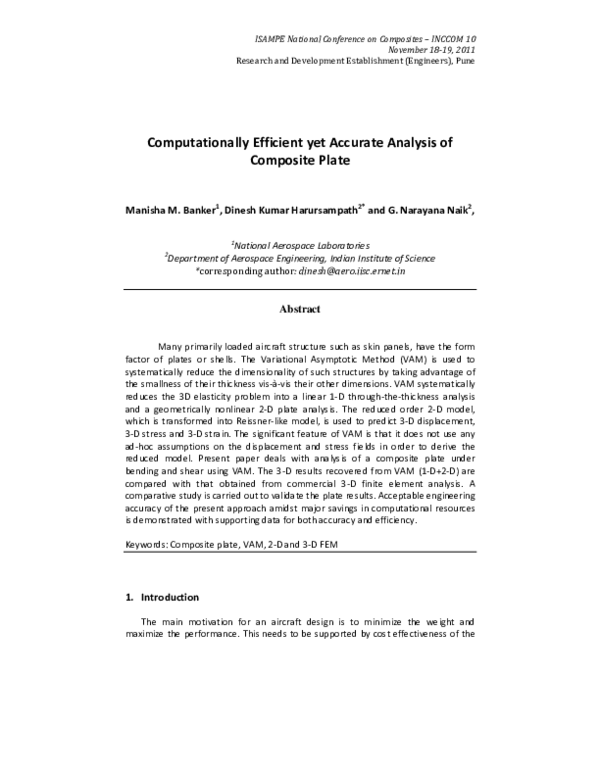 (PDF) Computationally efficient yet accurate analysis of composite plate | Dineshkumar ...