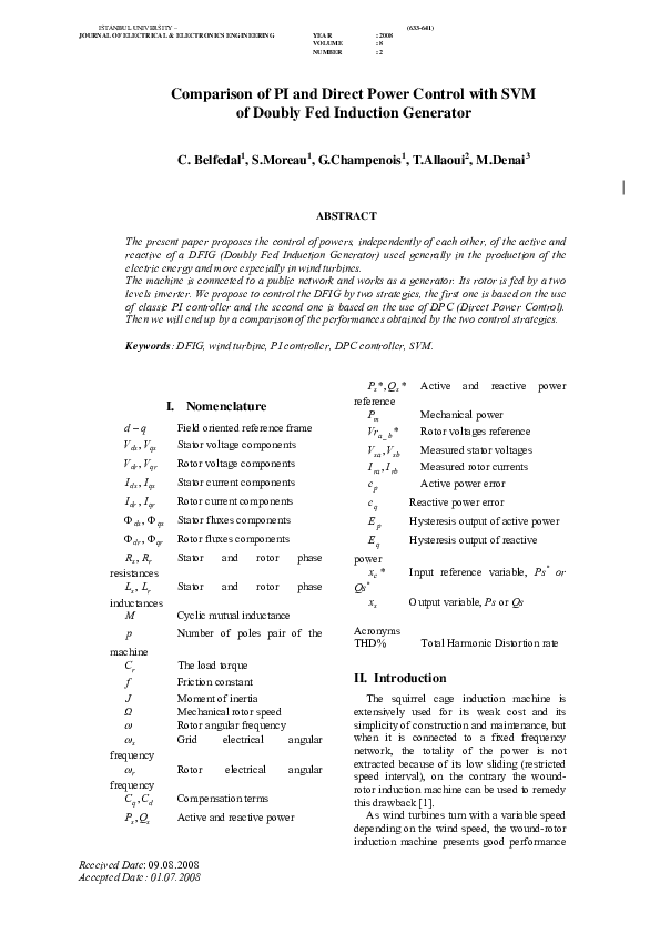 Pdf Comparison Of Pi And Direct Power Control With Svm Of Doubly Fed