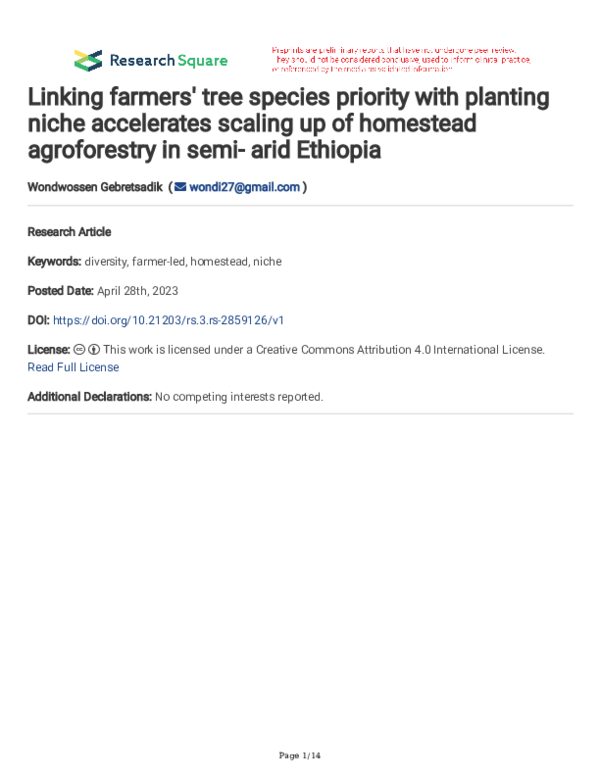 (PDF) Linking farmers' tree species priority with planting niche ...