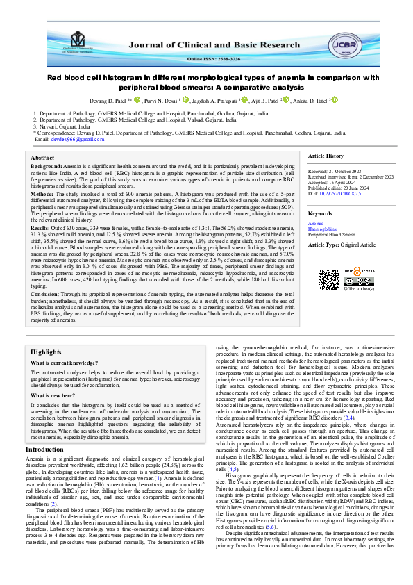 (PDF) Red blood cell histogram in different morphological types of ...