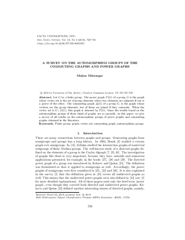(PDF) A Survey on the Automorphism Groups of the Commuting Graphs and Power Graphs