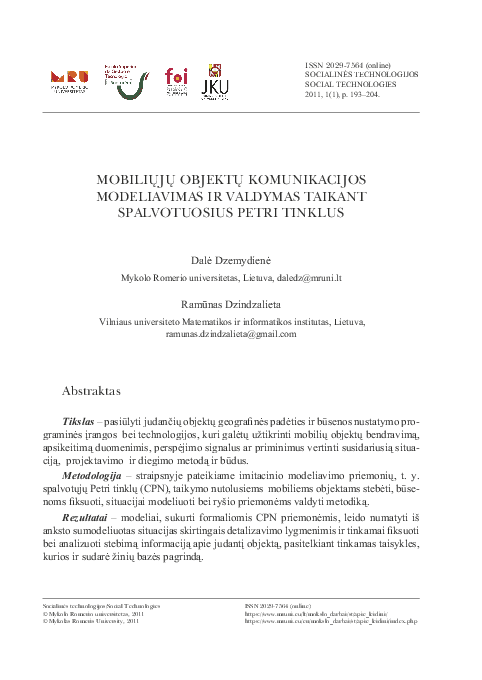 (PDF) Communication Modeling and Mobile Object Monitoring by Using Colored Petri Nets | Ramunas ...