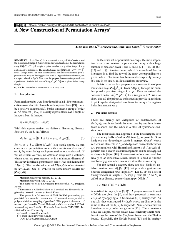 (PDF) A New Construction of Permutation Arrays