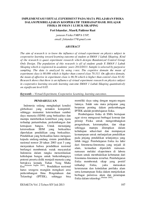 (PDF) Implementasi Virtual Experiment Pada Mata Pelajaran Fisika Dalam ...