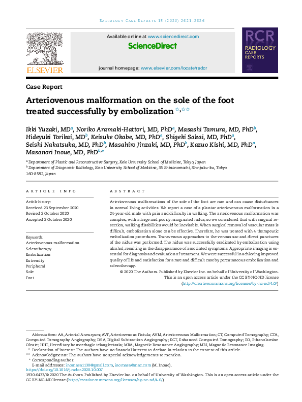 (PDF) Arteriovenous malformation on the sole of the foot treated ...