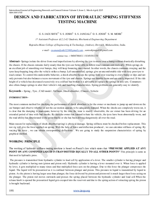 (PDF) Design and Fabrication of Hydraulic Spring Stiffness Testing Machine