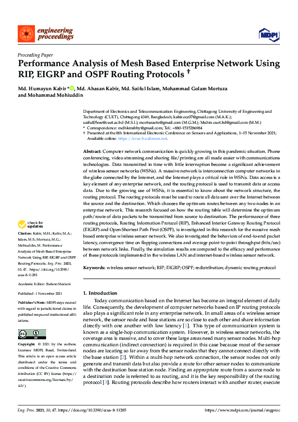 (PDF) Performance Analysis of Mesh Based Enterprise Network Using RIP, EIGRP and OSPF Routing ...