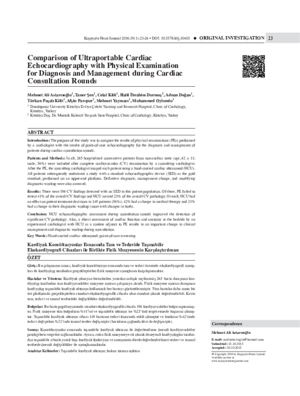(PDF) Comparison of Ultraportable Cardiac Echocardiography with Physical Examination for ...