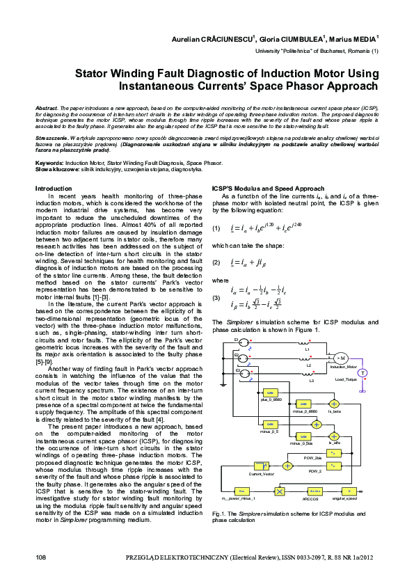 (PDF) Stator Winding Fault Diagnostic of Induction Motor Using Instantaneous Currents' Space ...