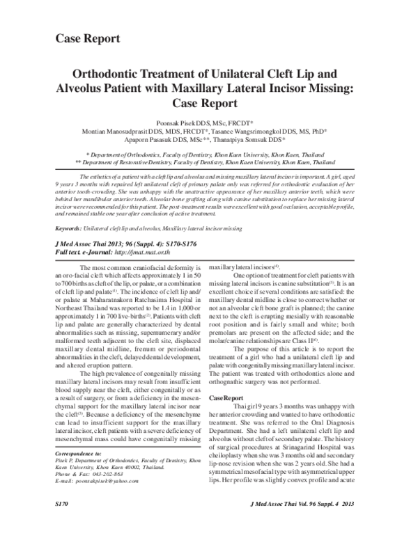 (PDF) Orthodontic treatment of unilateral cleft lip and alveolus ...