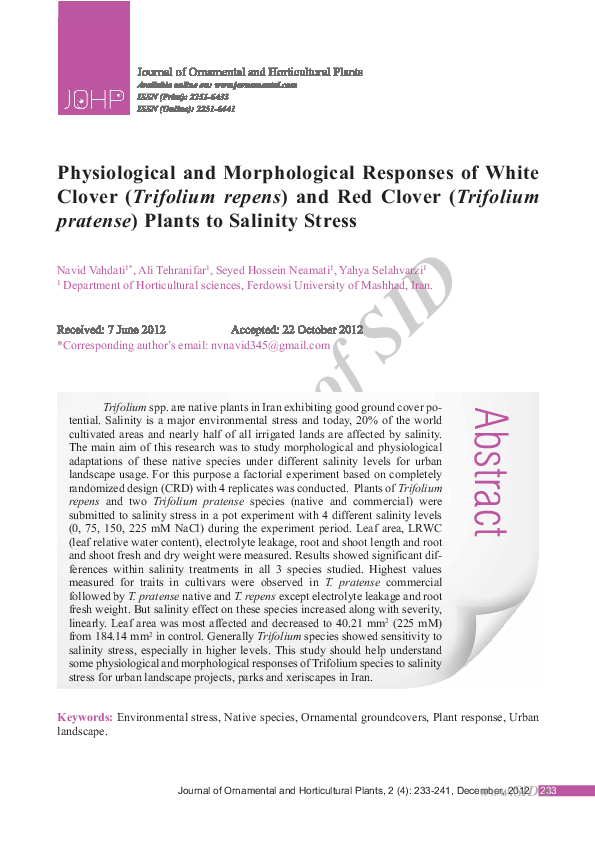(PDF) Physiological and Morphological Responses of White Clover ...