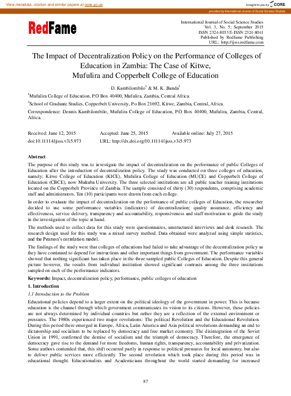 (PDF) The Impact of Decentralization Policy on the Performance of ...