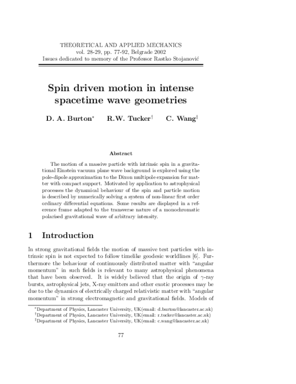 (PDF) Spin driven motion in intense spacetime wave geometries