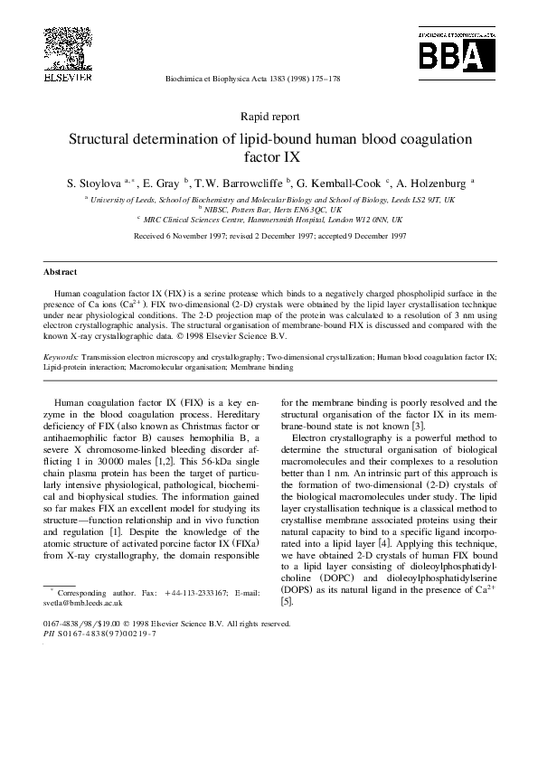 (PDF) Structural determination of lipid-bound human blood coagulation ...