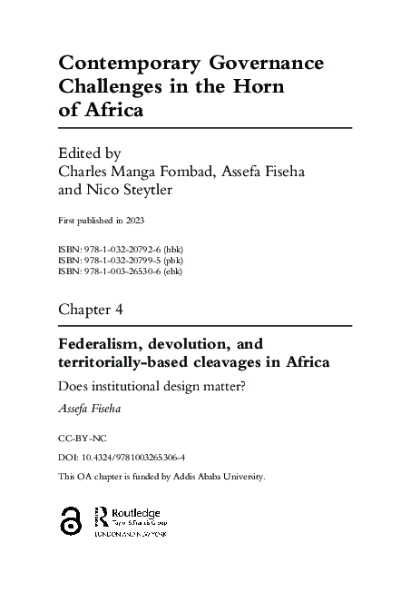 (PDF) Federalism, devolution, and territorially-based cleavages in Africa