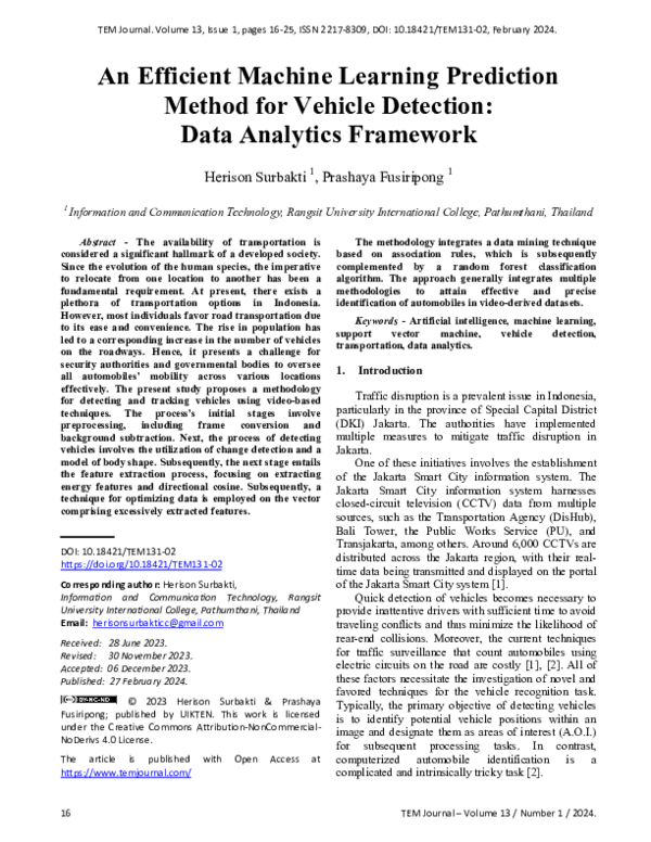 (PDF) An Efficient Machine Learning Prediction Method for Vehicle ...