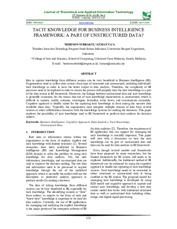 (PDF) Tacit knowledge for business intelligence framework: A part of unstructured data ...