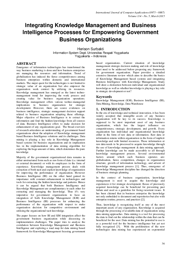 (PDF) Integrating Knowledge Management and Business Intelligence Processes for Empowering ...