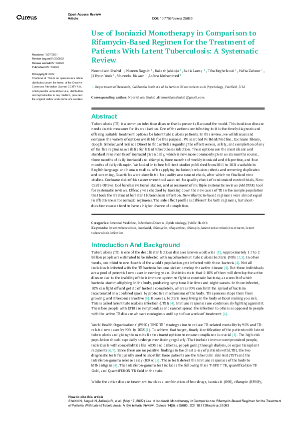 (PDF) Use of Isoniazid Monotherapy in Comparison to Rifamycin-Based ...