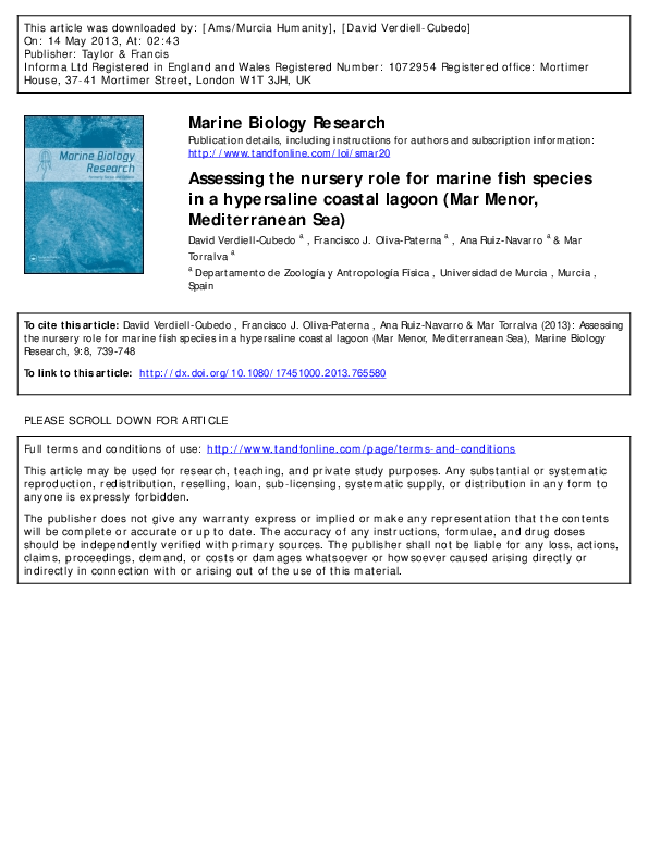 (PDF) Assessing the nursery role for marine fish species in a ...