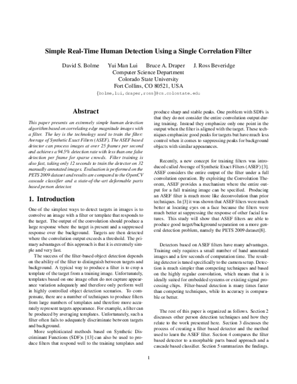 Pdf Real Time Human Detection With Asef Correlation Filter