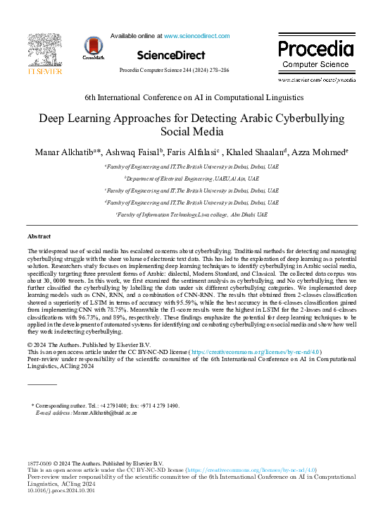 (PDF) Deep Learning Approaches for Detecting Arabic Cyberbullying Social Media