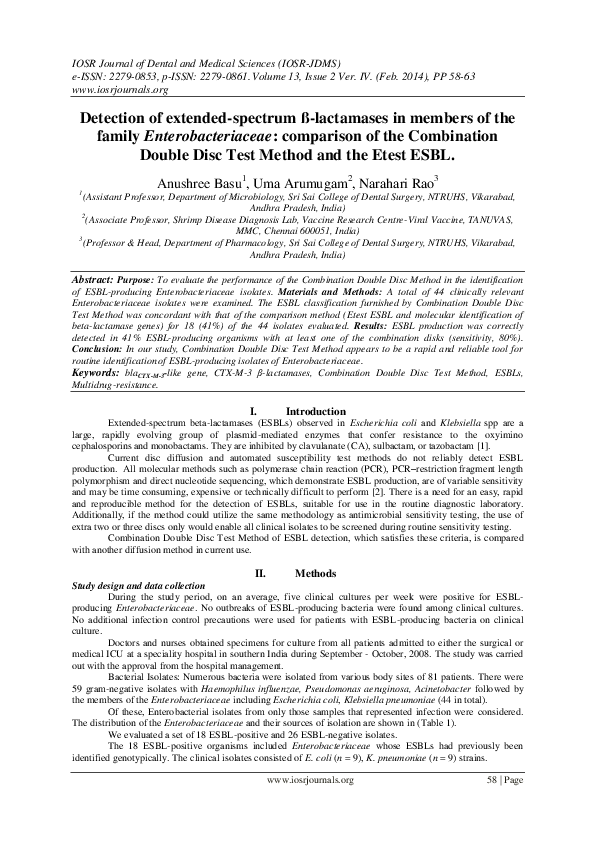 (PDF) Detection of extended-spectrum ß-lactamases in members of the ...