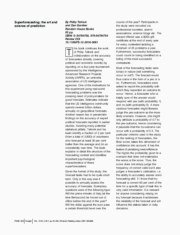 (PDF) Superforecasting: the art and science of prediction