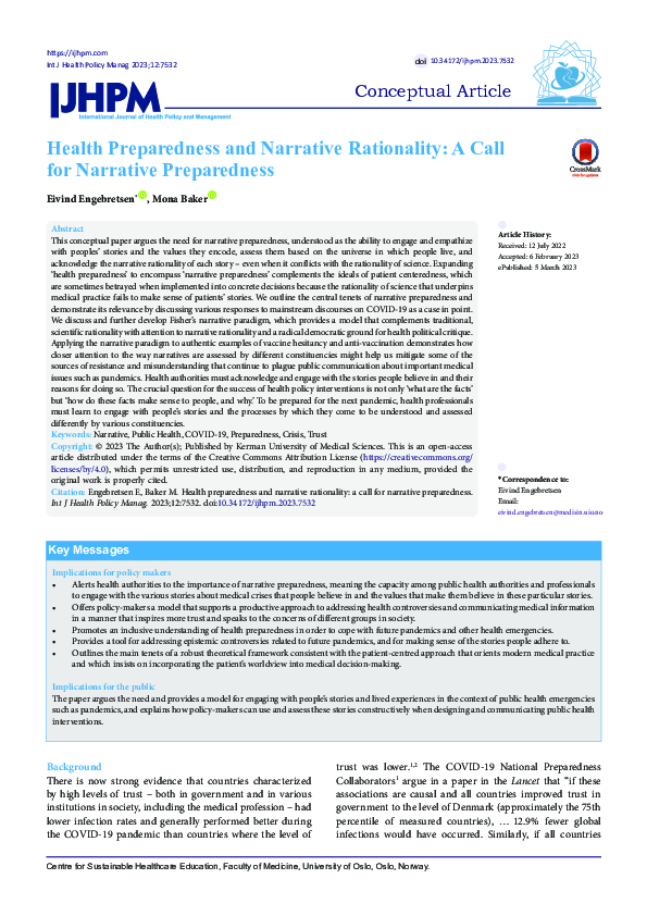 (PDF) Health Preparedness and Narrative Rationality: A Call for ...
