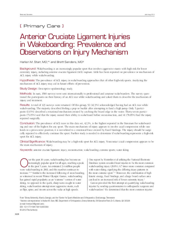 (PDF) Anterior Cruciate Ligament Injuries in Wakeboarding