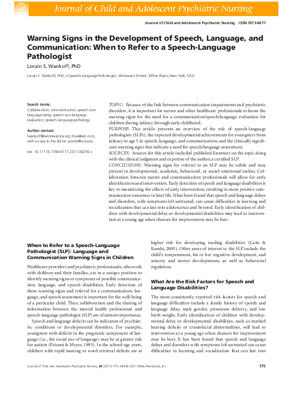 (PDF) Warning Signs in the Development of Speech, Language, and ...