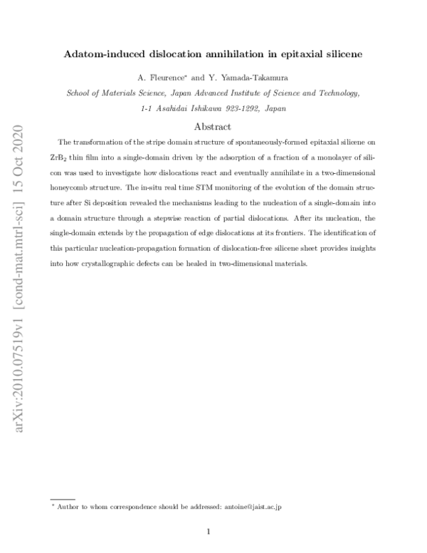 (PDF) Adatom-induced dislocation annihilation in epitaxial silicene ...
