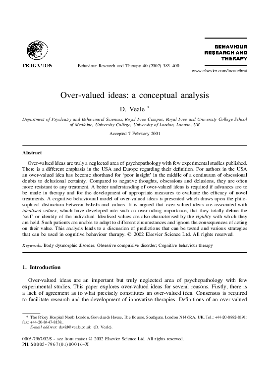 (PDF) Over-valued ideas: a conceptual analysis