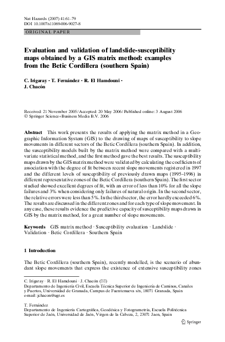 (PDF) GIS-Based Landslide Susceptibility Mapping in the Betic Cordillera