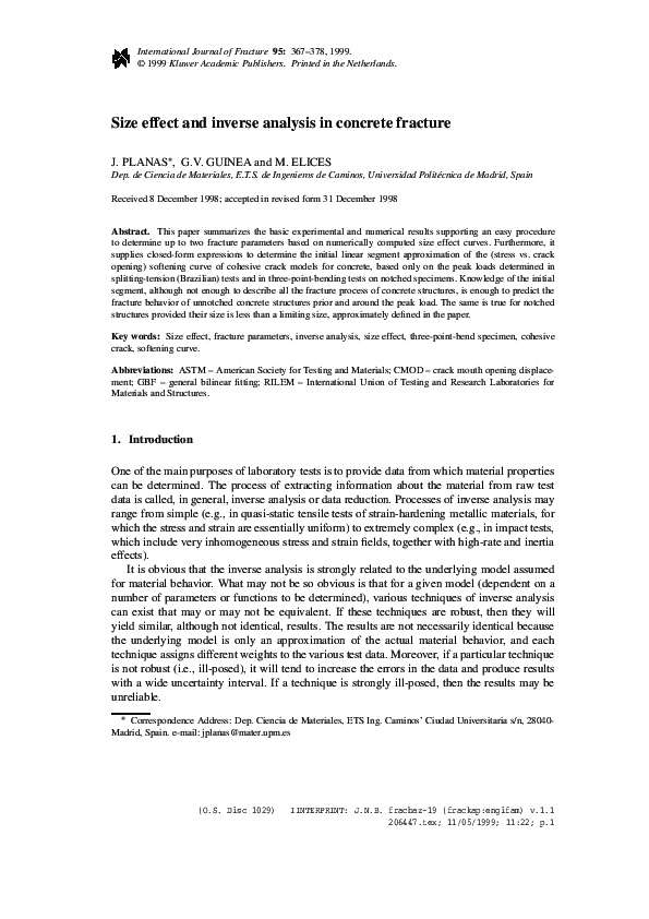 (PDF) Size effect and inverse analysis in concrete fracture