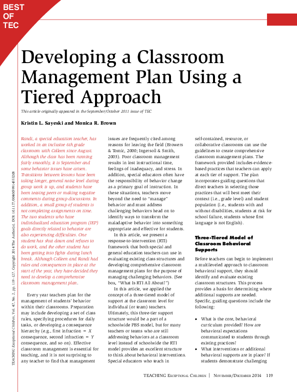(PDF) Developing a Classroom Management Plan Using a Tiered Approach