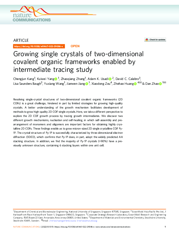 (PDF) Growing single crystals of two-dimensional covalent organic frameworks enabled by ...