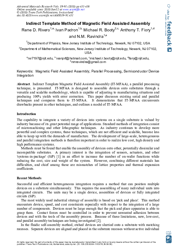 (PDF) Indirect Template Method of Magnetic Field Assisted Assembly ...